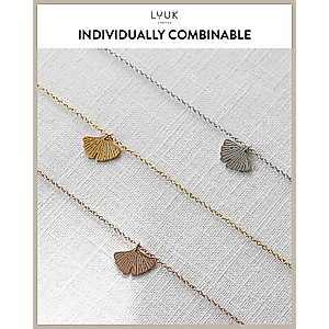 LUUK LIFESTYLE Necklace for women with ginkgo leaf pendant and HAPPINESS gift card, modern and minimalist fashion accessory, jewelry for everyday wear, good luck charm, zen yoga gift, gold