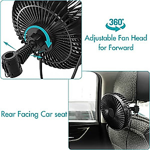 YONHISDAT Car Fan for Backseat, 6-inch USB Powered Car Seat Fan, 3 Speeds & 360° Rotatable, Powerful Air Circulation Fan with Adjustable Holder for Vehicles Like Sedan, SUV, RV, Pickup