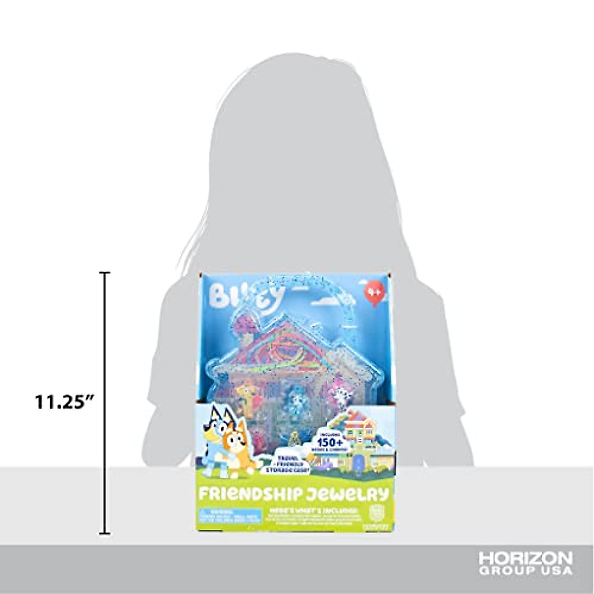 Horizon Group USA Bluey Friendship Jewelry, Create 4 Bluey Charm Bracelets & 2 Bluey Charm Necklaces, Includes 150 Beads & 6 Rubber Charms with Bluey Storage Case, Gifts for Kids Boys Girls