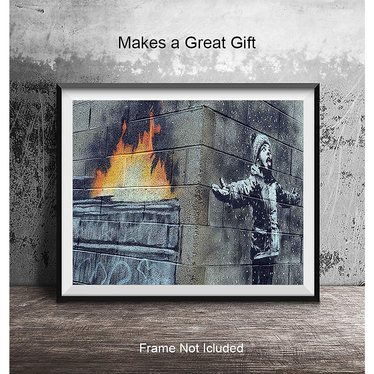 Banksy Street Art Mural - Original 8x10 Photo Print - Chic Cool Unique Gift for Urban Graffiti Fans - Home or Wall Decor, Office Decoration for Bedroom, Apartment, Living Room - Unframed Poster