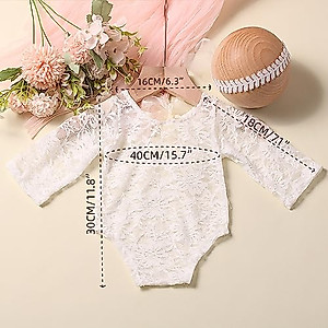 Ylsteed Newborn Photography Outfits Girl Newborn Photography Props Lace Romper Newborn Baby Photo Shoot Outfits Girls Photo Props (Wheat Headband+White Set)