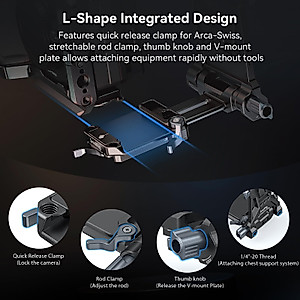 SmallRig V-Mount Battery Plate with Double Quick Release Plate for Arca, Quick Release Chest Pad, 15mm rods, L-Shape Compact & Foldable V Mount Battery Plate for DSLR Cameras, Gimbals & Tripod - 4063B