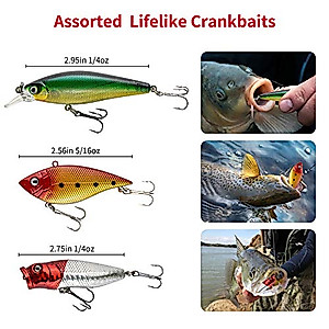 GOANDO Fishing Lures Kit for Freshwater Bait Tackle Kit for Bass Trout Salmon Fishing Accessories Tackle Box Including Spoon Lures Soft Plastic Worms Crankbait Jigs Hooks