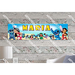 Lilo and Stitch - 8.5"x30" Personalized Name Poster, Customize With Your Child's Name, Birthday Party Banner