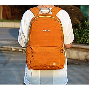 vimapo Foldable Casual Daypack, Lightweight Nylon Backpack for Travel, 20L Packable Hiking Daypack, Camping Outdoor Cycling Bag for Adults (Orange)