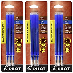 Pilot Gel Ink Refills for FriXion Erasable Gel Ink Pen, Fine Point, Blue Ink, 3 Packs 9 refills total