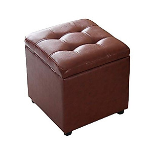 JAHH Storage Ottoman Small Cube Footrest Stool Seat Faux Leather Toy Chest Black (Color : E)