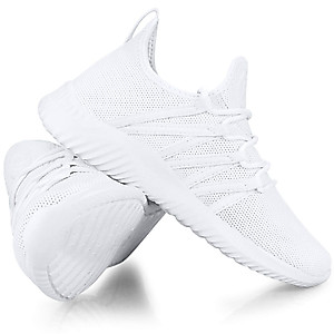 Feethit Womens Slip On Running Shoes Non Slip Walking Shoes Lightweight Gym Workout Shoes Breathable Fashion Sneakers All White Size 9