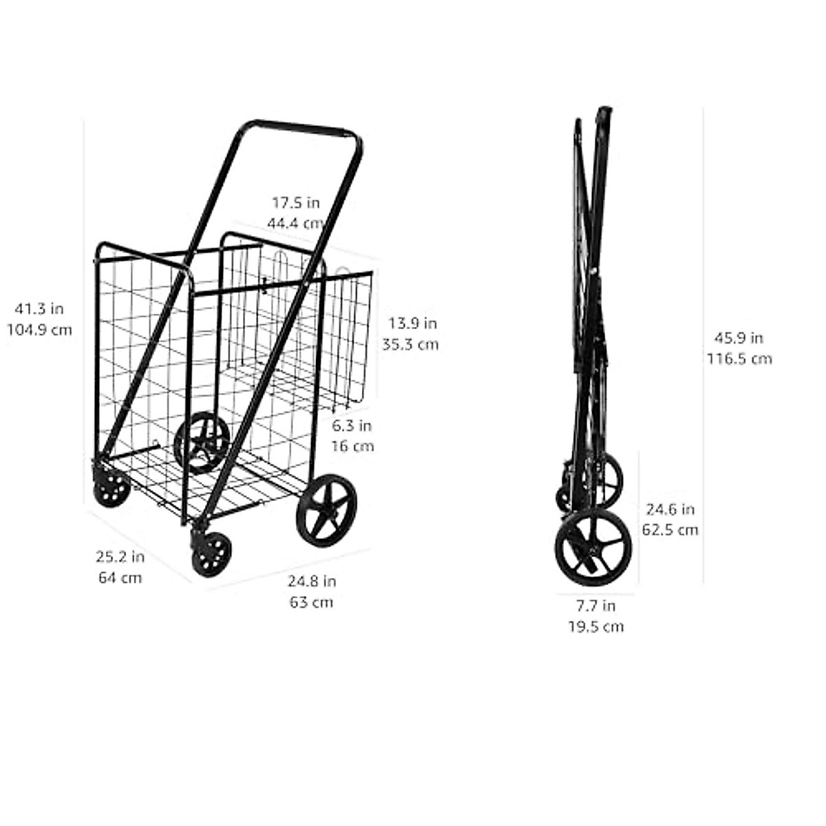 Amazon Basics Foldable Shopping Utility Cart with 360-Degree Wheels, X-Large, Black