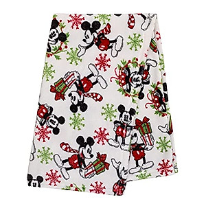 Disney Mickey Mouse White, Red, and Green Holiday Christmas Wreathes, Gifts, and Snowflakes Super Soft Baby Blanket