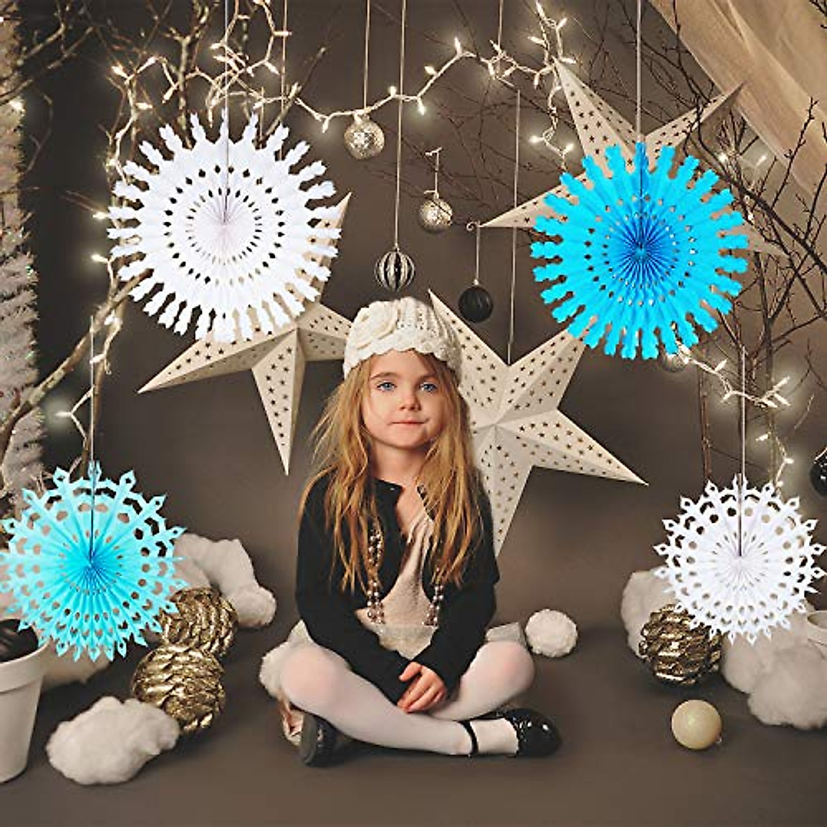 8 Pieces Tissue Paper Snowflakes Hanging Paper Snowflakes Christmas Snowflake Paper Decoration for Birthday Christmas Tree Baby Shower Wedding Home Ornament