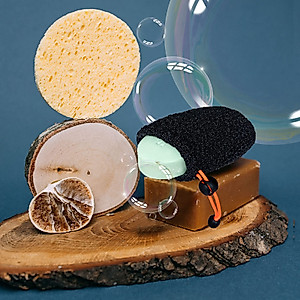 MIG4U Exfoliating Soap Bag for Shower 2 Pieces - Bar Soap Saver Pouch, Bamboo Body Scrubber Exfoliator Pocket in Travel Bathing, Black, Double Layer