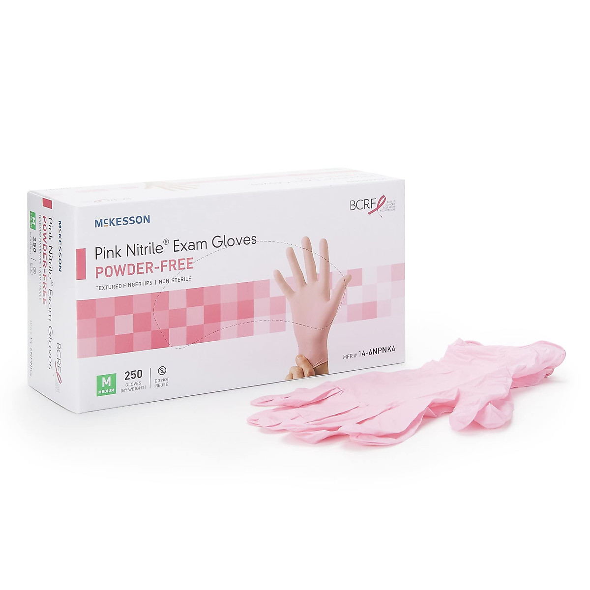 McKesson Pink Nitrile Exam Gloves - Powder-Free, Latex-Free, Ambidextrous, Textured Fingertips, Non-Sterile - Size Medium, 250 Count, 10 Boxes, 2500 Total