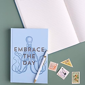Designworks Ink Vintage Sass A5 Hardcover Notebook Journal, Design: Embrace The Day, Colour: Blue, 14.6cm x 21.6cm, JB86-1093EU. 240 Lined Pages. Soy Based Ink.
