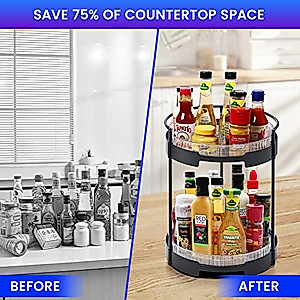 2 Tier Lazy Susan Turntable Spice Rack Organizer for Kitchen Cabinet, Farmhouse Tiered Tray Decorative Trays for Fruit, Snacks - Organizer for Cupboard, Pantry, Bathroom, Table