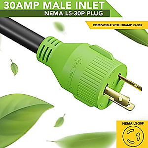 Leisure Cords 3-Prong 50 Foot 30 Amp Generator Cord, 10 Gauge Heavy Duty L5-30 Generator Power Cord Up to 3750W (50-Feet)