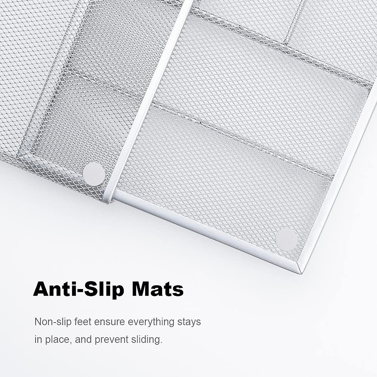 HANGYALI Expandable Cutlery Tray Mesh Flatware Metal Non-Slip 6 Compartments Kitchen Drawer Utensil Organizer (Silver)