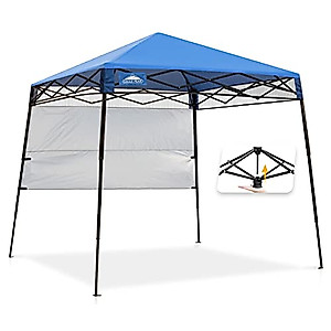 EAGLE PEAK Day Tripper 8x8 Slant Leg Lightweight Compact Portable Canopy w/Backpack Easy One Person Set-up Folding Shelter 6X 6 Top and 8x8 Base (Blue)