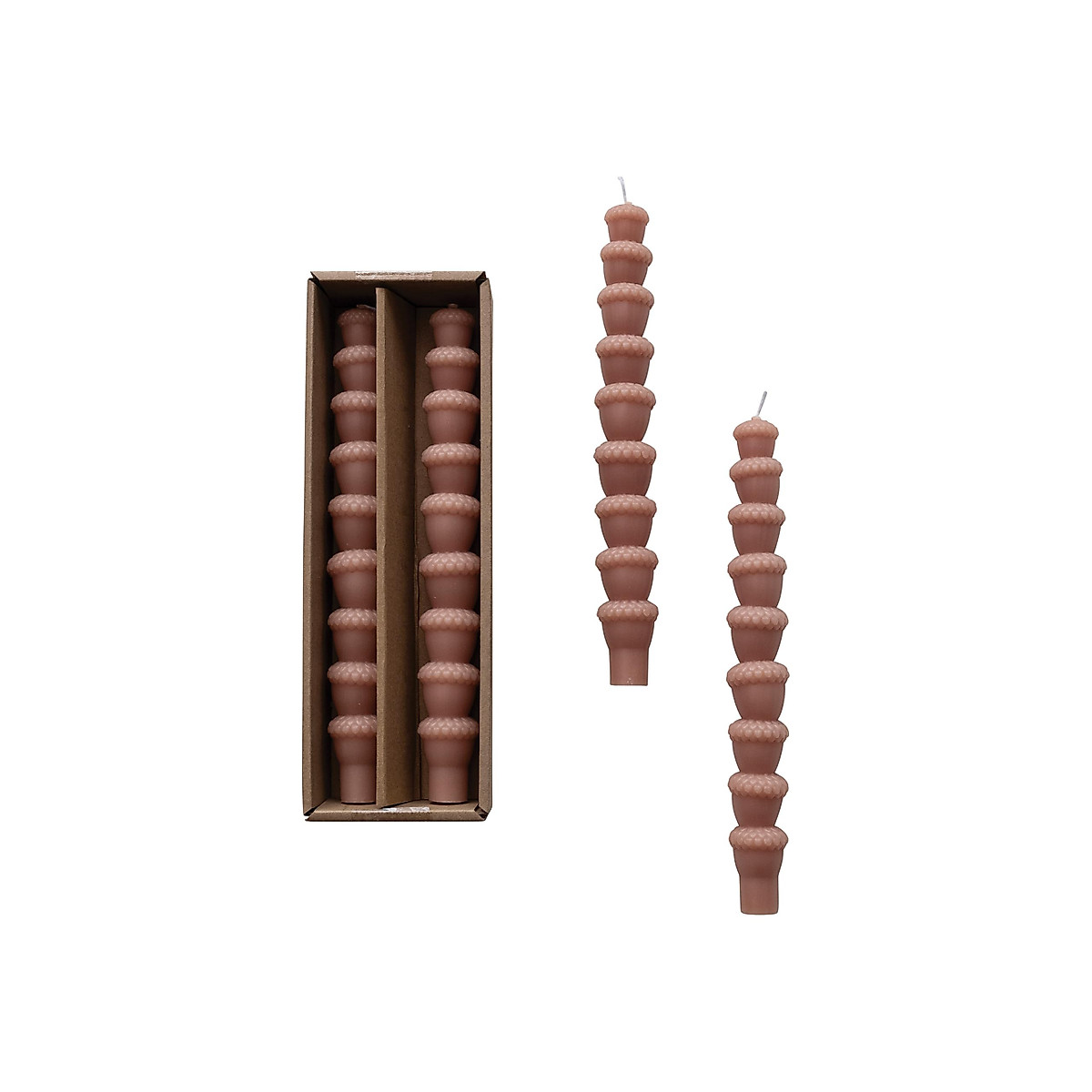 Creative Co-Op Unscented Acorn Shaped Taper Candles in Box, Tan, Set of 2