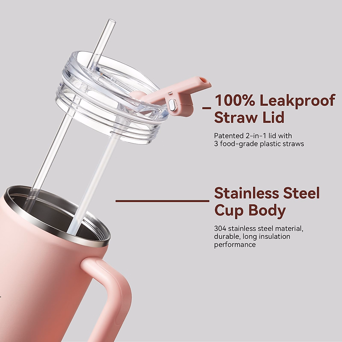 Gpeng 30/40/50 oz Tumbler with Handle, Water Bottles with Straw Lid, Insulated Stainless Steel Travel Mug Cup Holder Friendly, Keep Drinks Cold or Hot for Hours