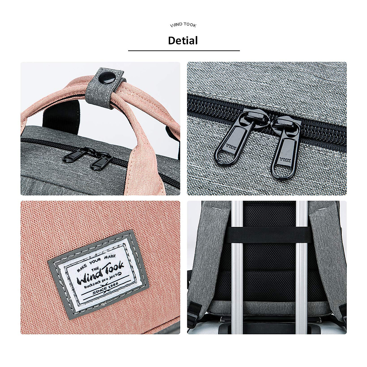 WindTook 15.6" Laptop Backpack with USB Charging Port for Women Men Travel School College Work Daypack, Grey-pink