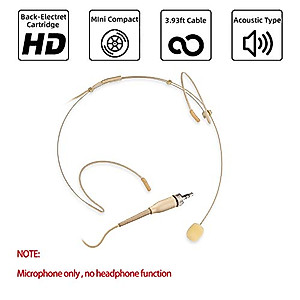 Sujeetec Microphone Headset Headworn Earset Over Ear Hanging Mic for Sennheiser Wireless System Bodypack Transmitter, Ideal for Lectures, Live Performance, Theater, Podcasts – Beige