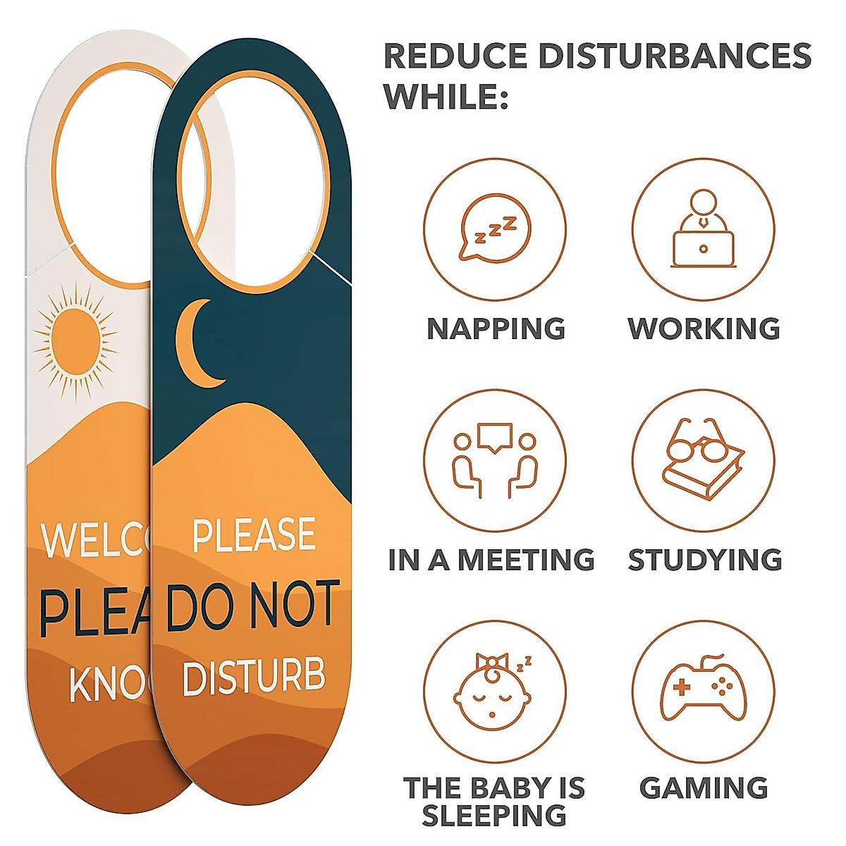 Do Not Disturb Door Hanger Sign, Welcome Please Knock - 2 Pack - 9 x 3.5" - Universal Fit - Perfect Signs for Bedroom, Hotel, Home Office for Privacy and Ensure People Do Not Enter