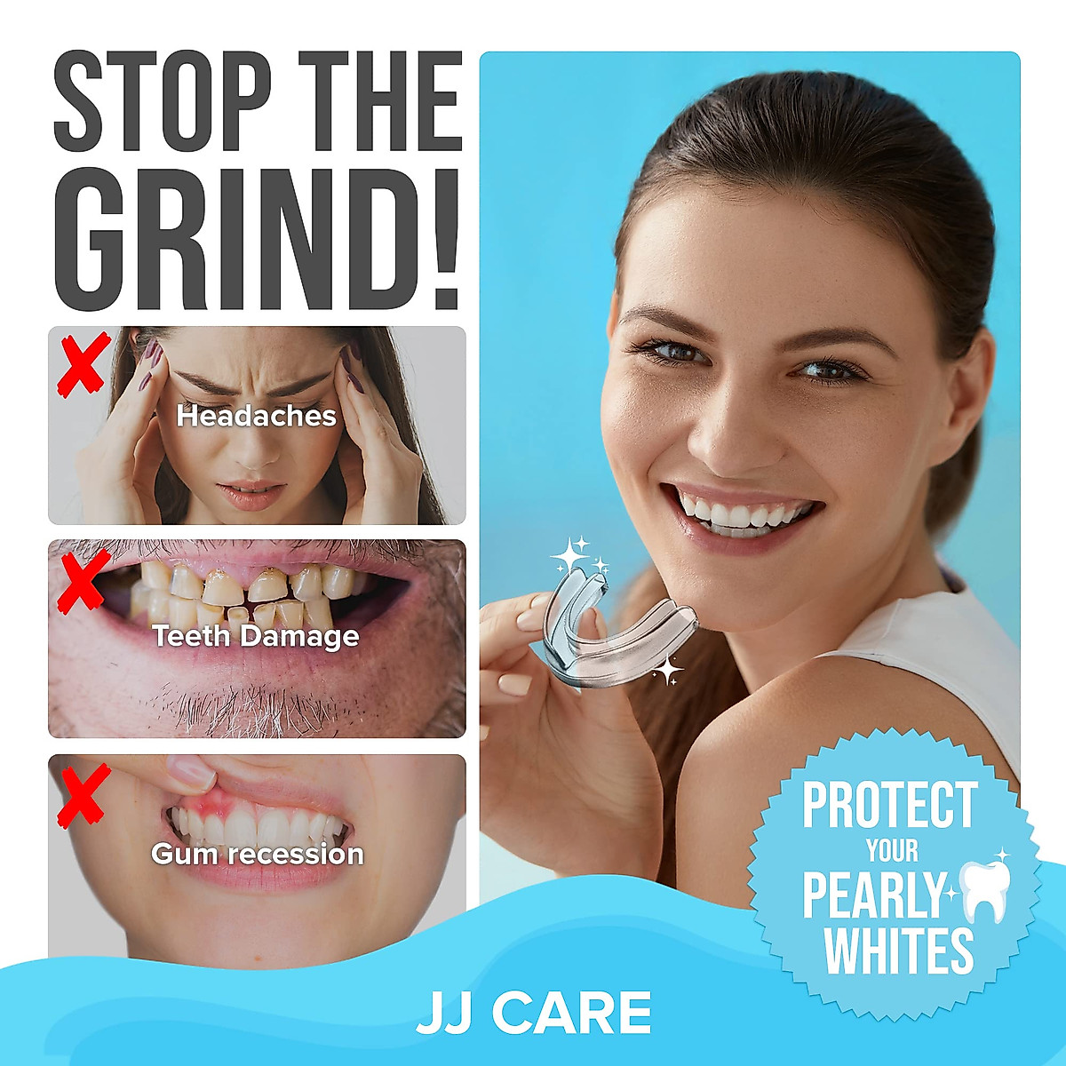 JJ CARE Mouth Guard (2 Pairs), Best Value Comes Retainer Cleaner Tablets, Custom Moldable Night Guards for Teeth Grinding at Night, Dental Mouth Guard for Sleeping