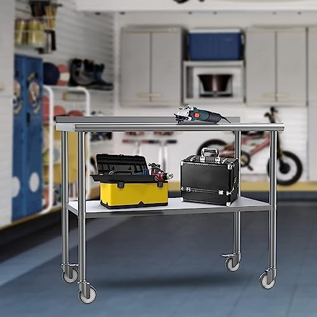 ROVSUN 36' x 24'' Stainless Steel Table for Prep & Work,Commercial Worktables & Workstations,Heavy Duty Metal Table with Wheels & Backsplash for Kitchen, Restaurant,Home