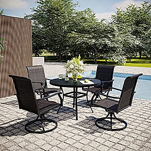 VICLLAX All Weather Patio Dining Set Includes 42" Round Patio Table and 4 Outdoor Swivel Wicker Chairs for Lawn Garden, Patio Table and Chairs Set, Outdoor Dining Set for 4, Black Table