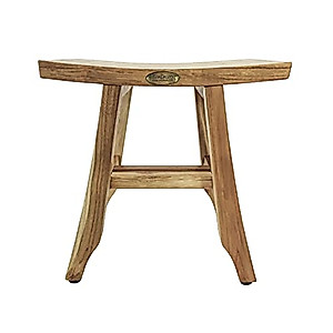 EcoDecors Satori Teak Wood Shower Shaving Foot Rest Stool Natural Rustic Finish - 10" D x 14" W x 15" H