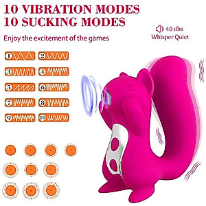 Squirrel Sucking Vibrator Adult Toy for Couples Sexual Pleasure, Clitoral Suction Cup Vibrating Dildo Sex Toy Vibrator for Women, Rechargeable Silent Vibrator with 10 Sucking and Thrusting Modes