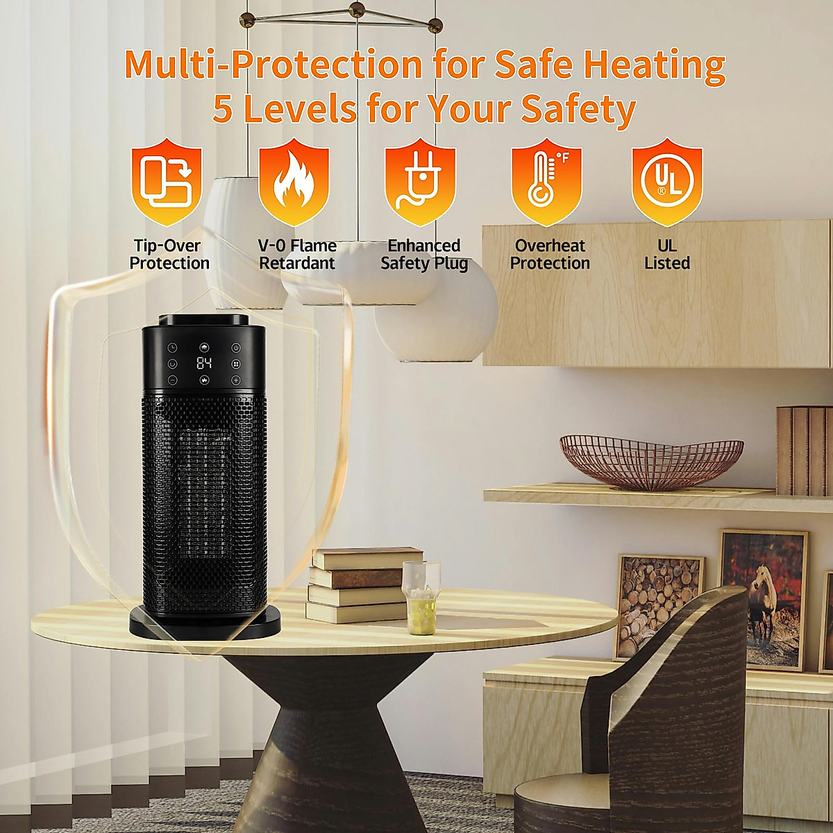BNTET Space Heater with Humidifier, Ceramic Heater for Indoor Use, Fast Heating, Oscillating, Electric Heater with Thermostat, Remote Control, 3D Flame Effect, Portable Heater for Home, Office