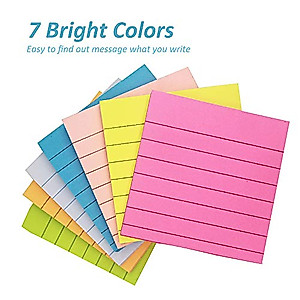 Sticky Note Pads 14 Pads Lined 3x3 inches Sticky Notes 7 Bright Colors Self-Stick Notes with Lines 80 Sheets/Pad Easy Post Individually Wrapped Red Pink Green White Yellow Orange Blue