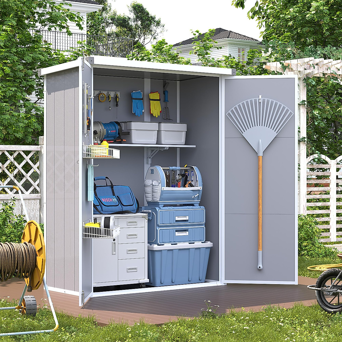 VONZOY 38Cu.ft Resin Vertical Storage Shed,Sturdy Plastic Construction,Waterproof Resin Outdoor Storage Shed with Adjustable Shelving Brackets and Reinforced Floor, Extra-Large Shed for Garden