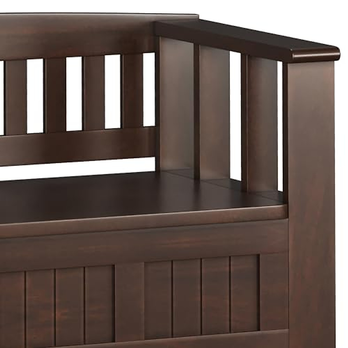 SIMPLIHOME Acadian Solid Wood 48 Inch Wide Transitional Entryway Storage Bench with Shelf in Brunette Brown, for The Living Room, Entryway and Family Room