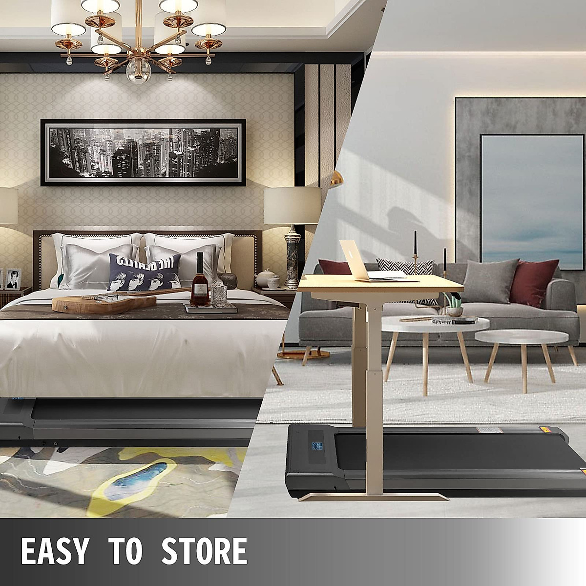 Bkisy Under Desk Treadmill for Home, Portable Walking Pad, 500W Motor Treadmills for Running, Adjustable 1-6.0km/h Speed for Home Running Machine with Remote Control, LCD Screen & Calorie Counter