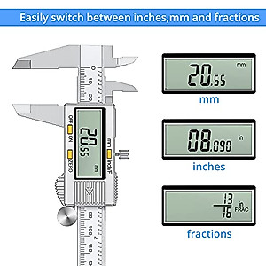 CAMWAY Digital Caliper 6Inch + Feeler Gauge Stainless Steel Electronic Vernier Caliper 150mm, Fractions/Inch/Metric Measuring Tool for Length Width Depth Inner Diameter Outer Diameter