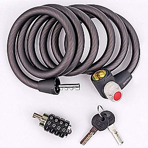 Bicycle Lock, Scooter Bike Motorcycle Cable Chain Lock, 180X1.2Cm, Double Open Key Combination Lock, High Strength Steel Cable