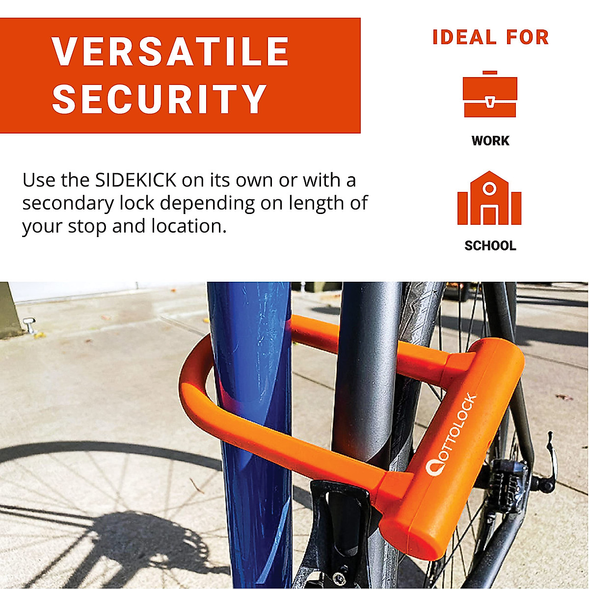 OTTOLOCK Sidekick Compact U-Lock | Lightweight Silicone-Coated Bike Lock (Orange)