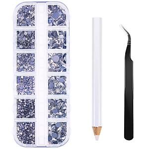 2000 Pieces Flat Back Gems Rhinestones 6 Sizes (1.5-6 Mm) Round Crystal Rhinestones with Pick up Tweezer and Rhinestones Picking Pen for Crafts Nail Clothes Shoes Bags DIY Art(Clear)