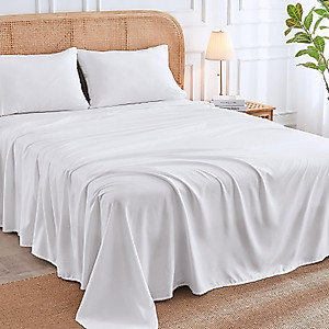 HUXMEYSON Queen Sheet Set, 4-Piece Hotel Luxury Bed Sheets & Pillowcases, Ultra Soft & Breathable Sheets, Deep Pockets 16" Wrinkle Proof Bedding Sheets, Anti-fading, Machine Washable, White