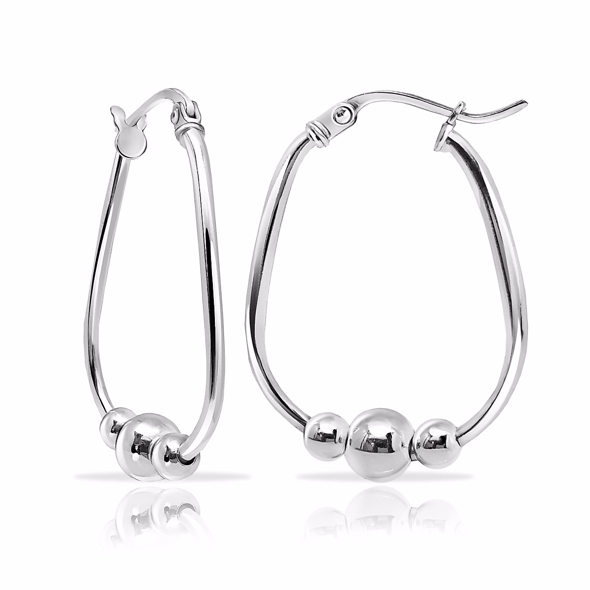 Hoops & Loops 925 Sterling Silver Bead Ball Hoop Earrings,18mm Dangle Drop Beaded Earrings for Women