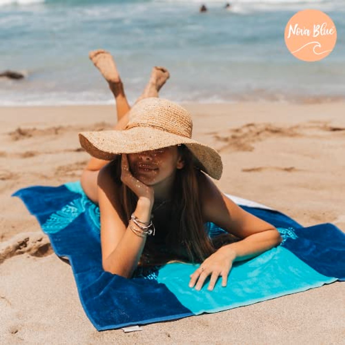 Nova Blue Turtle Beach Towel – Tropical Blue Colors with A Unique Design, Extra Large, XL (34”x 63”) Made from 100% Cotton for Kids & Adults