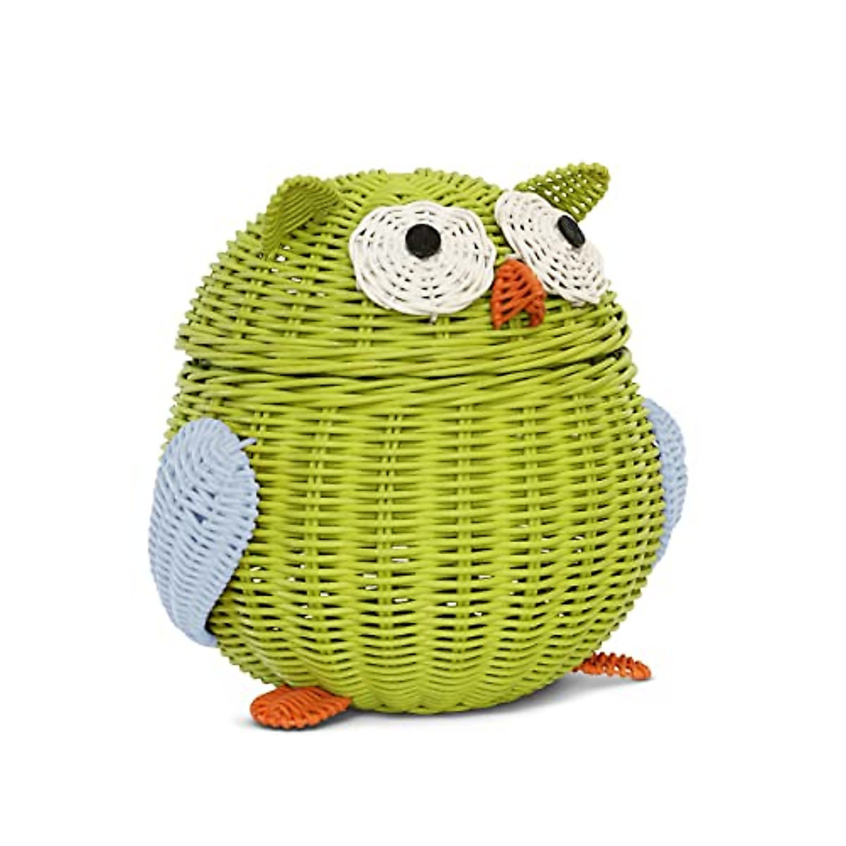 G6 COLLECTION Owl Rattan Storage Basket With Lid Decorative Bin Home Decor Hand Woven Shelf Organizer Cute Handmade Handcrafted Nursery Gift Animal Decoration Artwork Wicker Hoot Owl (Large, Green)