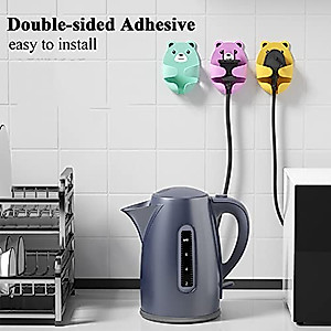 Missraza Plug Holders, 8 PCS Plug Hooks, Wall Mounted Plug Organizer Cute Bear Adhesive Plug Cord Holders