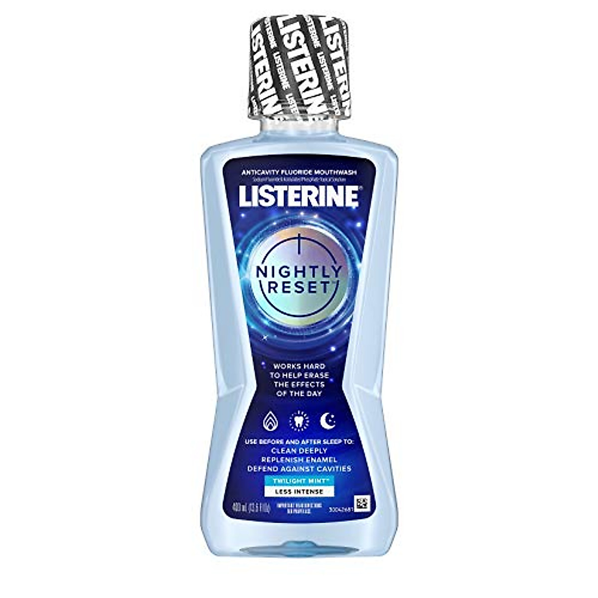 Listerine Nightly Reset Alcohol-Free Anticavity Nighttime Mouthwash, Deep Clean that Fights Bad Breath and Restores Enamel, Twilight Mint Flavor, 400mL