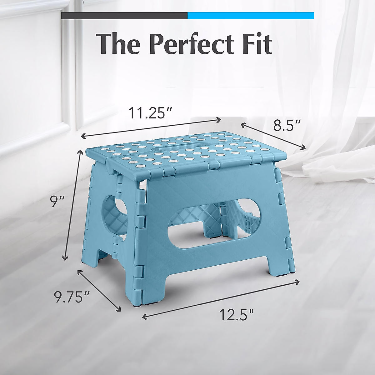 Handy Laundry Folding Lightweight Step Stool is Sturdy Enough to Support Adults and Safe Enough for Kids. Opens Easy with One Flip. Great for Kitchen, Bathroom or Bedroom. (Teal)