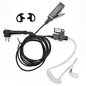 WODASEN 2 Pin PTT Transparent Acoustic Tube Earpiece for Motorola CP200 CLS1110 CLS1410 GP300 Walkie Talkies Earphone Two Way Radio Headset Push to Talk Button Mic Headphones with Black Earmold