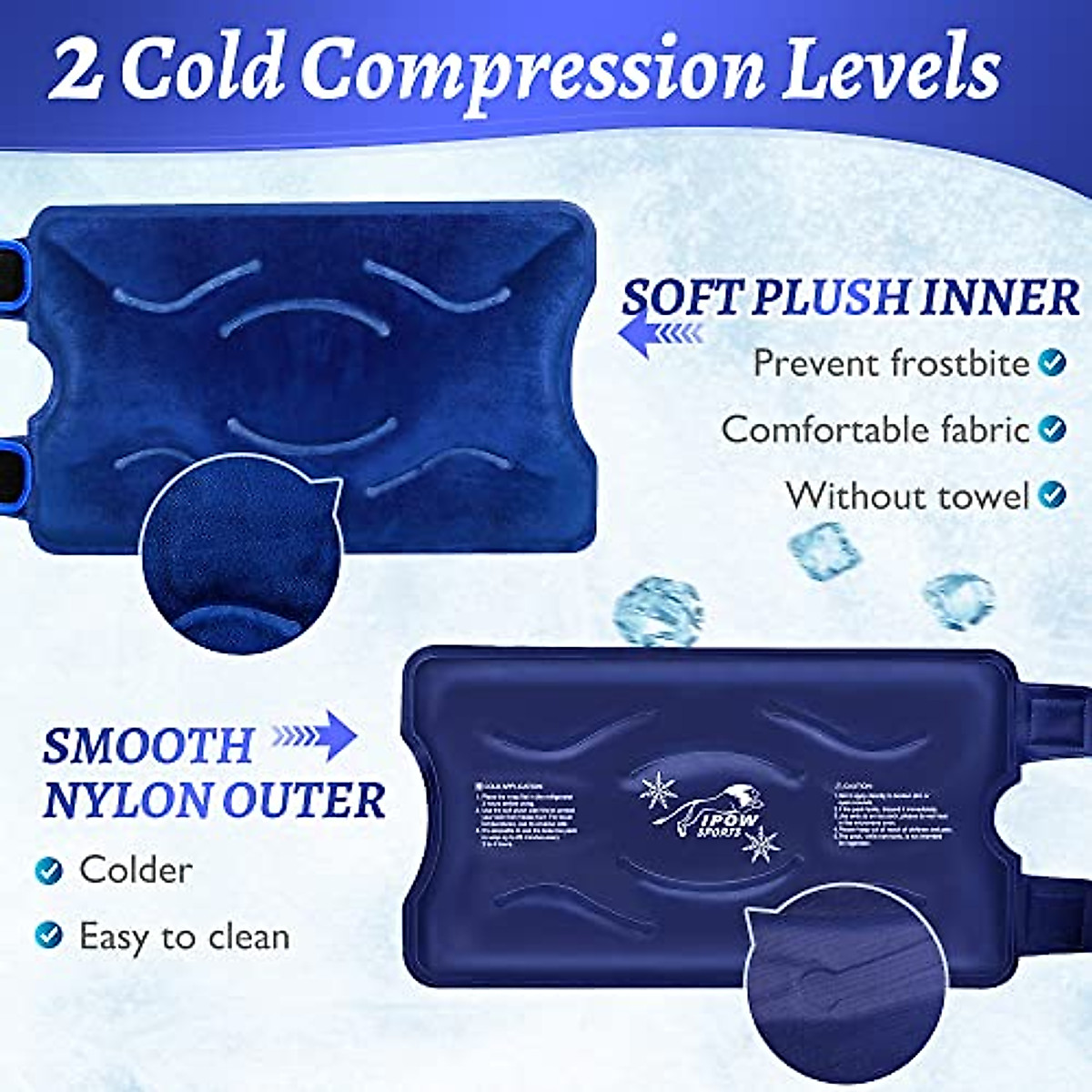 IPOW 2 Pack 20’’ XXXL Knee Ice Pack Wrap, Reusable Cold Pack Wrap Around Entire Knee After Surgery, Soft Gel Ice Bags for Injuries, Cold Therapy, Knee Surgery Recovery Aids, Swelling, 1 Pack